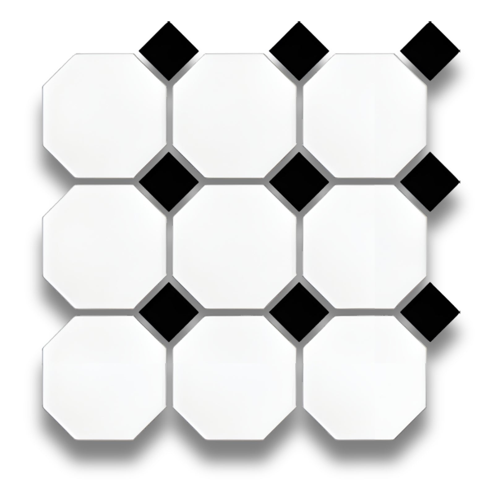 White Octagon Gloss Black Dot – Tile Bazaar